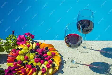 Premium Photo Friut Platter And Wine