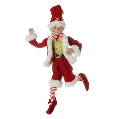 406cm16인치 산타 의상을 입은 포즈를 취할 수 있는 엘프 크리스마스 장식 Raz Imports 티몬