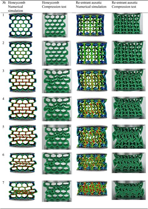 Experimental And Numerical Deformation Of Honeycomb And Re Entrant Download Scientific Diagram