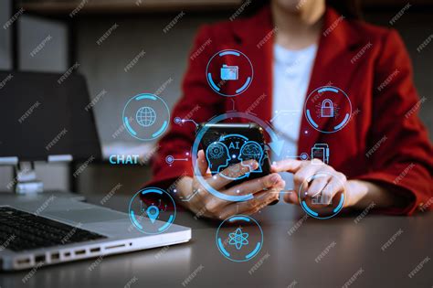 Openai가 개발한 Ai 인공 지능과 컴퓨터 및 태블릿 스마트 지능 Aichat Gpt 채팅에서 챗봇을 사용하는 여성은 온라인