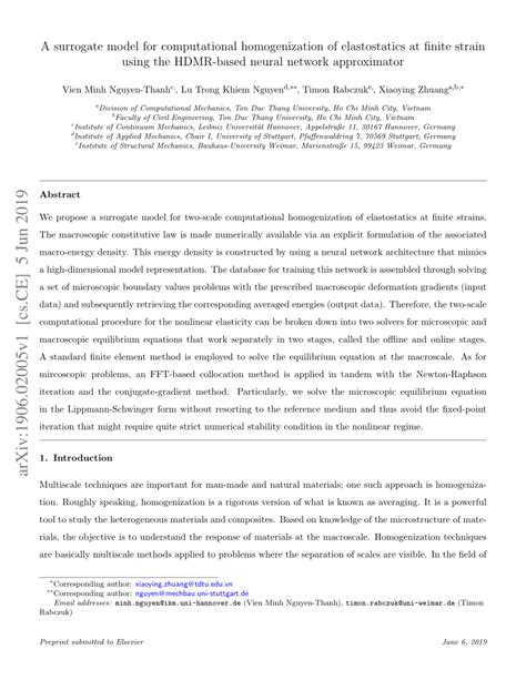Pdf A Surrogate Model For Computational Homogenization Of Elastostatics At Finite Strain Using