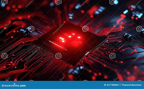 A Detailed View Of A Computer Circuit Board Highlights A Glowing Red
