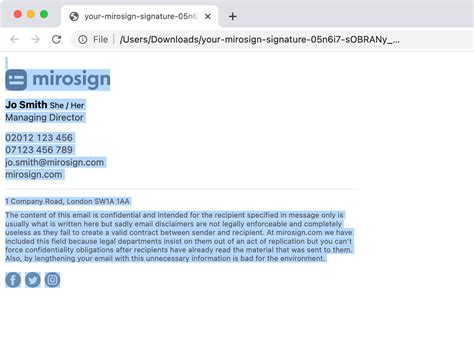 html email signature in the new outlook — mirosign