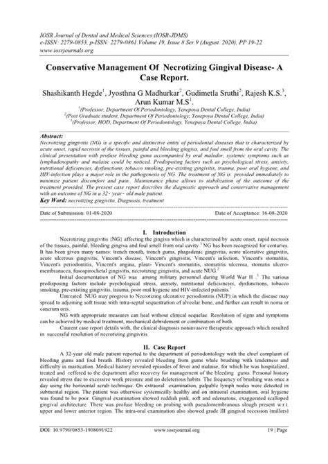 Conservative Management Of Necrotizing Gingival Disease A Case Report