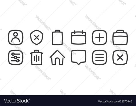 Set Linear Basic Ui Icons Thin Outline Vector Image