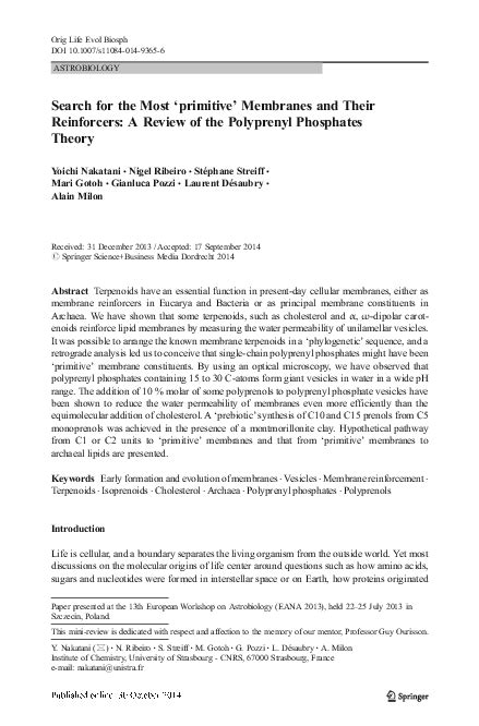 Pdf Search For The Most ‘primitive Membranes And Their Reinforcers