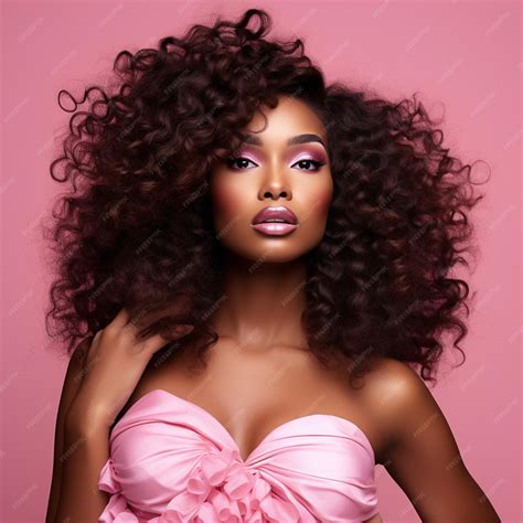 Premium Ai Image Beautiful Young Black Women Pink Glam Makeup Big