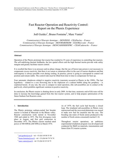 Pdf Fast Reactor Operation And Reactivity Control Report On The