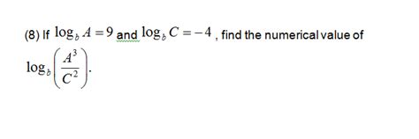 Solved If Logb A And LogbC Find The Numerical Chegg