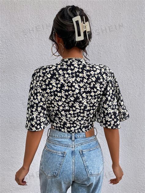 Shein Privé Laço Floral Estampa Em Toda A Parte Boho Blusa Shein Pt
