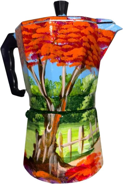 Handcrafted Dominican Aluminum Coffee Pot 6 Cup Greca With Beach Co