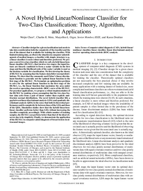 pdf a novel hybrid linear nonlinear classifier for two class
