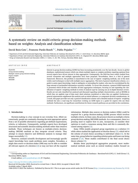 Pdf A Systematic Review On Multi Criteria Group Decision Making