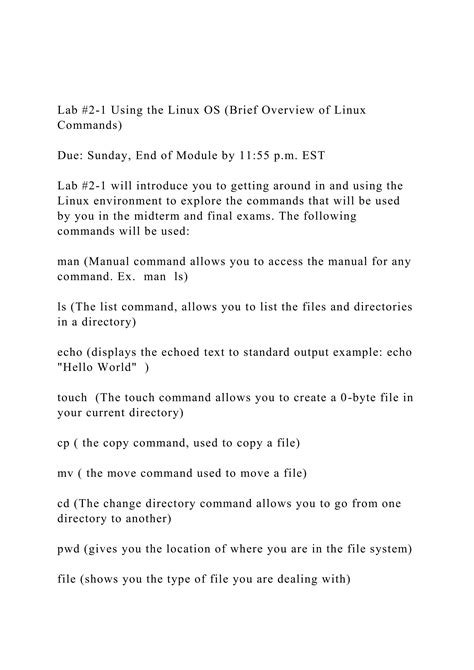 lab 2 1 using the linux os brief overview of linux commands docx