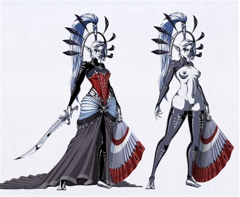 Lewdanon Eldar Yvraine Warhammer 40k Highres 1girl Blue Eyes Breasts Cleft Of Venus