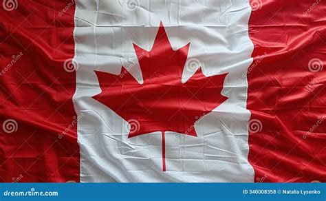 Canadian National Flag With Red Maple Leaf Symbol On White And Red