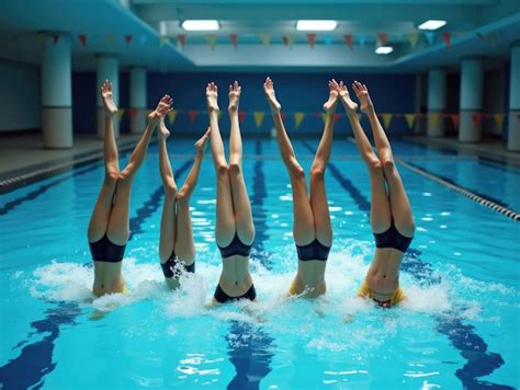 Synchronized Legs Movement By Artistic Swimming Team In A Vibrant Pool