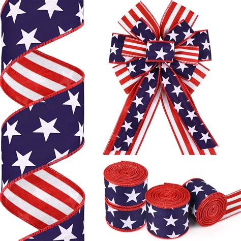 4rolls 20 Yards Patriotic Wired Edge Ribbon 25 Inch Red