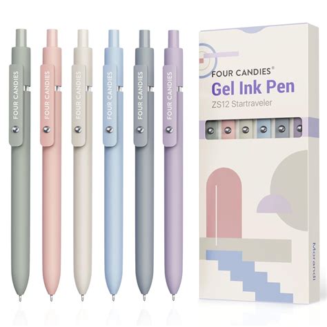 Four Candies Gel Pens 6 Pcs 05mm Quick Dry Black Ink Pens Fine Point