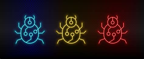 Neon Icons Virus Bug Set Of Red Blue Yellow Neon Vector Icon On Darken Background 16082675