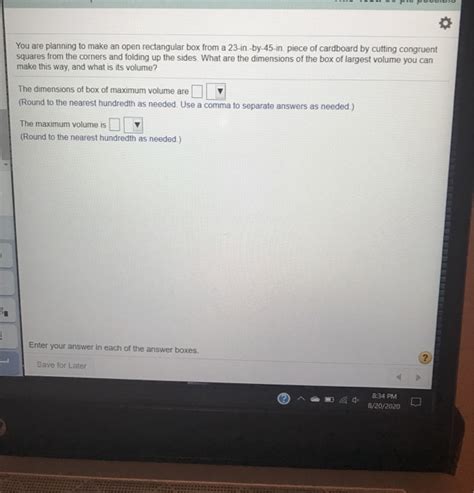 Solved You Are Planning To Make An Open Rectangular Box From Chegg