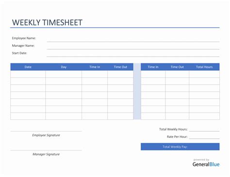 Weekly Timesheet Excel Template