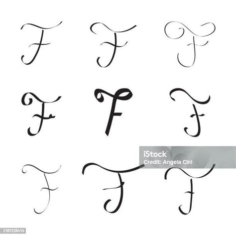 Ilustración De Letra F Inicial Cursiva Escrita A Mano Sistema De