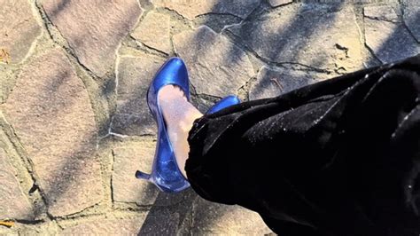 Sprain On A Thin Ledge In Blue Stilettos High Heels Tiffanysecrets
