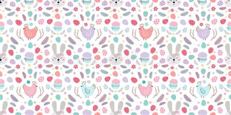 Seamless Easter Pattern With Bunny Pattern With Easter Bunny Eggs Cake Stock Illustration