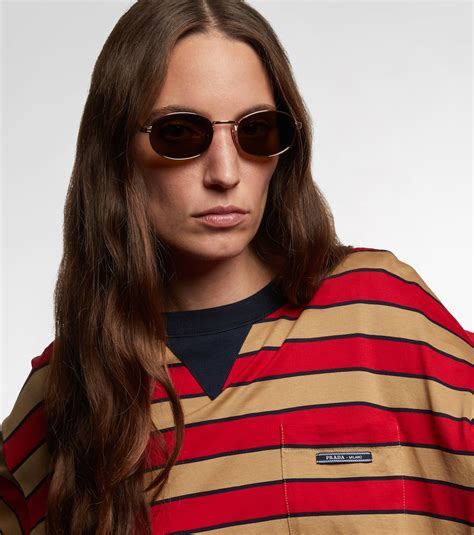 Iconic Plaque Round Sunglasses In Brown Prada Mytheresa