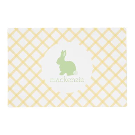 Easter Bunny Gingham Patten Personalized Yellow Placemat Zazzle