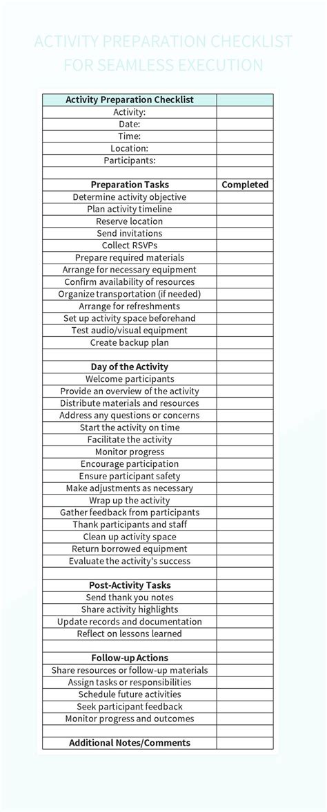 Activity Preparation Checklist For Seamless Execution Excel Template