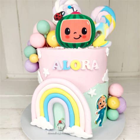 Pink And Green Cocomelon Rainbow Cake Baked By Nataleen