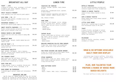 Foundry Cafe Menu 291 On King