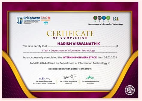 Mernstack Webdevelopment Internship Fullstackdevelopment Harish Viswanath K