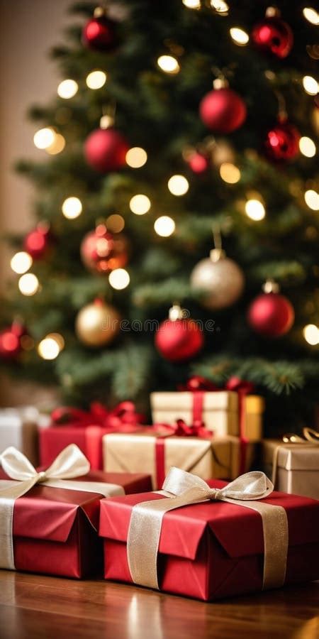 A Cozy Living Room Adorned With A Festive Christmas Tree Decorated