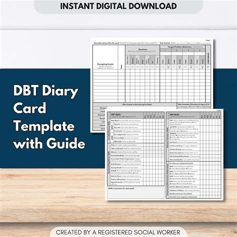 Dbt Diary Card Dialectical Behavior Therapy Skills Tracker Worksheet