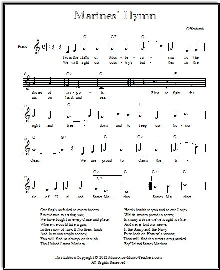 Marine Hymn Lyrics And Sheet Music In 3 Keys