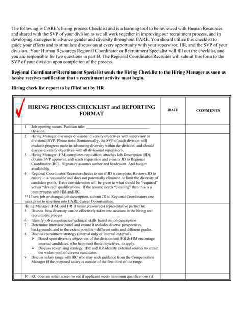 Hiring Process Checklist Template