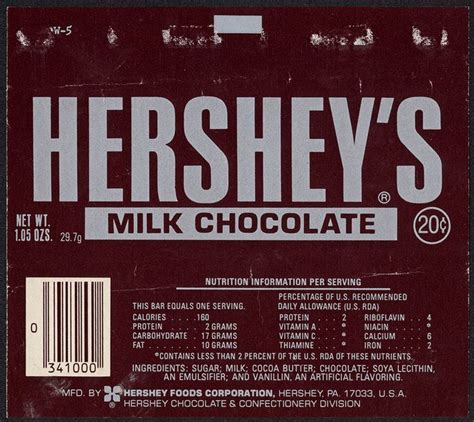 Cchersheys Chocolate Bar Wrapper Late 1970s Candy Bar Wrapper