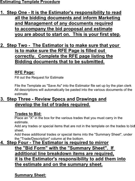 Estimating Procedure Pdf Specification Technical Standard Software