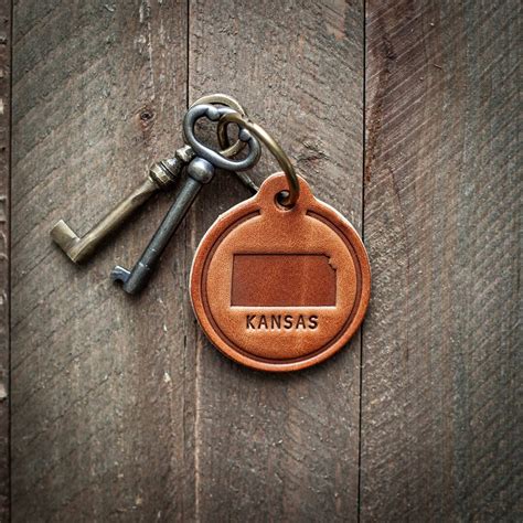Kansas Leather Keychain Circle Etsy
