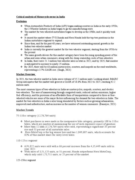 Critical Analysis Of Motorcycle Sector In India Pdf Market Segmentation Motorcycle