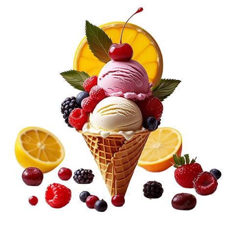 Vibrant Ice Cream Cone With Fresh Fruits Vibrant Ice Cream Cone Cone