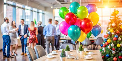 Festive Celebration With Party Balloons In Office Workplace Bokeh