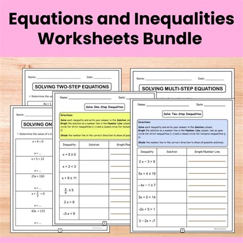 Solving One And Two Step Equations And Inequalities Worksheets Bundle