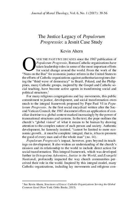 Pdf The Justice Legacy Of Populorum Progressio A Jesuit Case Study