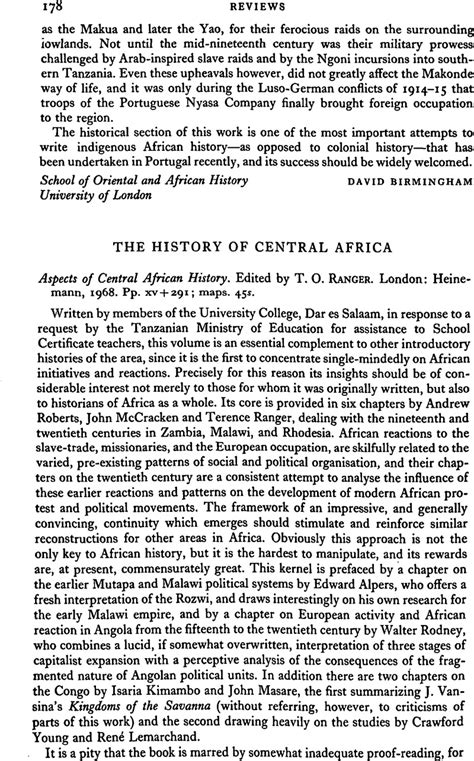 The History Of Central Africa Aspects Of Central African History