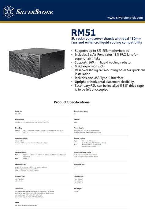 Silverstone Rm51 5u Rackmount Server Chassis With Dual 180mm Fans And