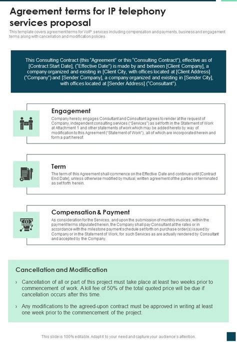Agreement Terms For Ip Telephony Services Proposal One Pager Sample Example